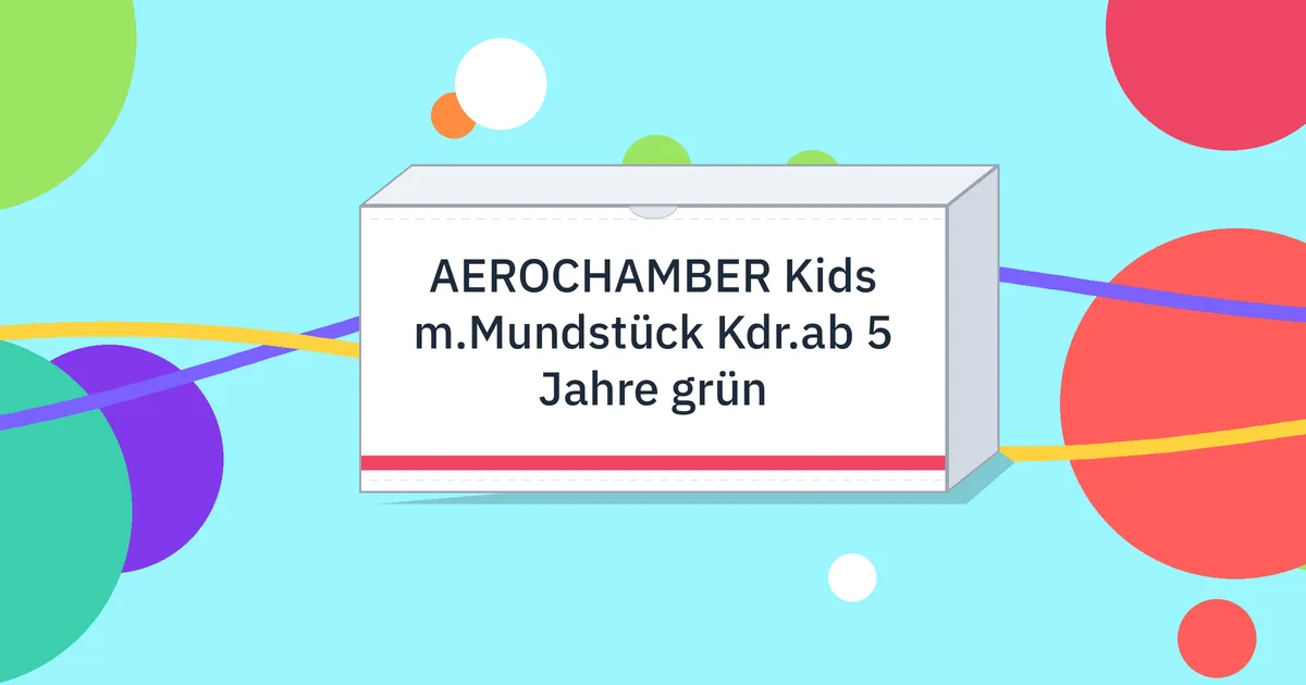 Symbolbild: Packung mit der Aufschrift AEROCHAMBER Kids m.Mundstück Kdr.ab 5 Jahre grün (PZN 13781536) – Verfügbarkeit und Bezug in Apotheken in Frankfurt am Main