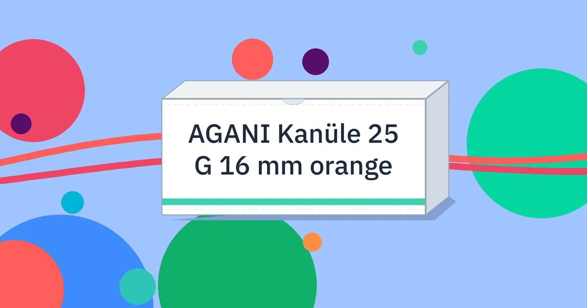 Symbolbild: Packung mit der Aufschrift AGANI Kanüle 25 G 16 mm orange (PZN 01802428) – Verfügbarkeit und Bezug in Apotheken in Frankfurt am Main