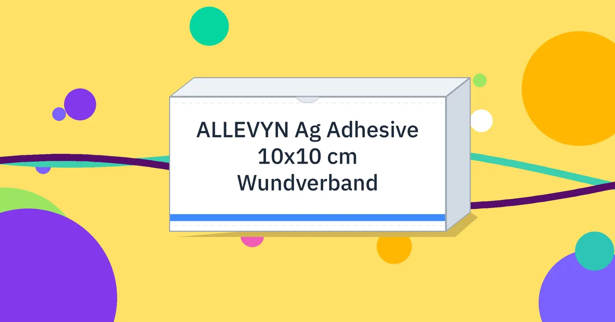 Symbolbild: Packung mit der Aufschrift ALLEVYN Ag Adhesive 10x10 cm Wundverband (PZN 18034287) – Verfügbarkeit und Bezug in Apotheken in Frankfurt am Main