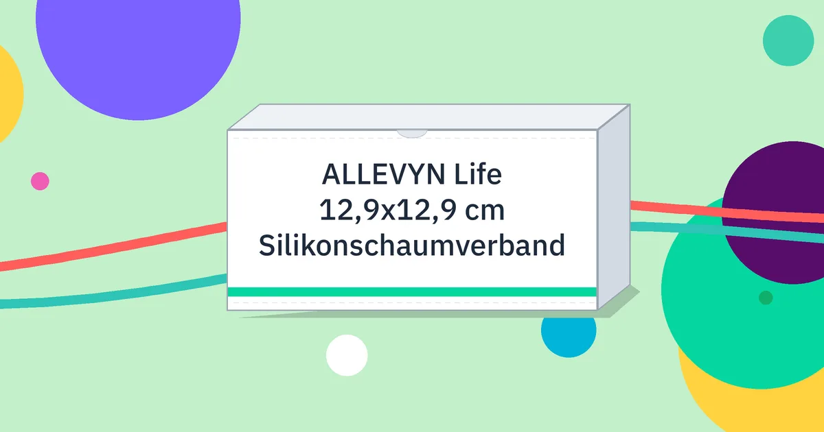 Symbolbild: Packung mit der Aufschrift ALLEVYN Life 12,9x12,9 cm Silikonschaumverband (PZN 18034465) – Verfügbarkeit und Bezug in Apotheken in Frankfurt am Main