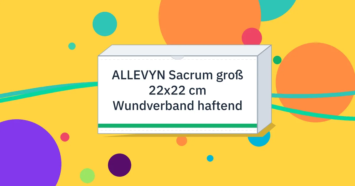 Symbolbild: Packung mit der Aufschrift ALLEVYN Sacrum groß 22x22 cm Wundverband haftend (PZN 17413924) – Verfügbarkeit und Bezug in Apotheken in Frankfurt am Main