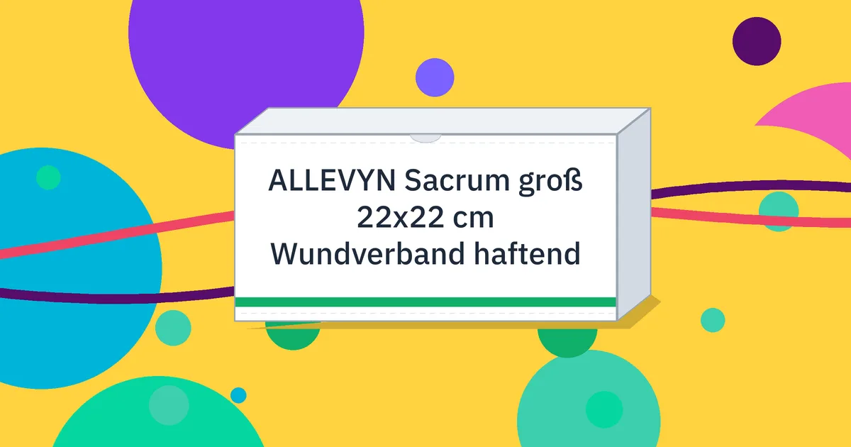 Symbolbild: Packung mit der Aufschrift ALLEVYN Sacrum groß 22x22 cm Wundverband haftend (PZN 18034531) – Verfügbarkeit und Bezug in Apotheken in Frankfurt am Main