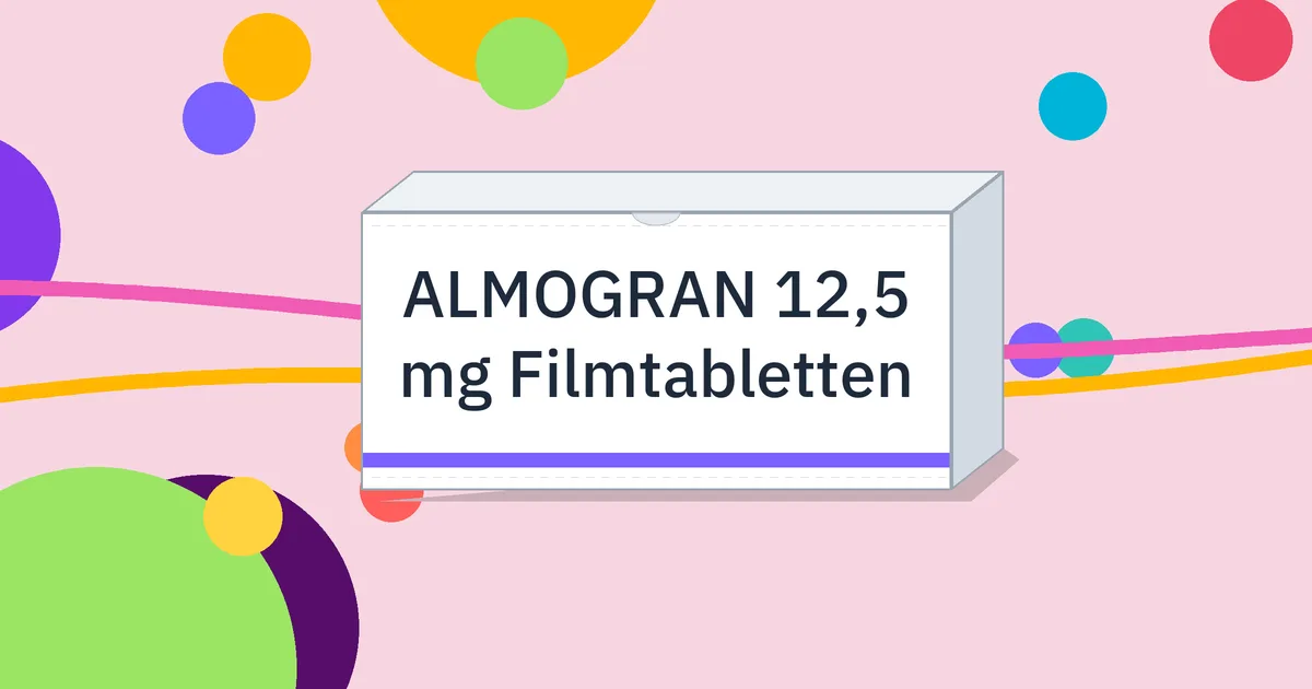 Symbolbild: Packung mit der Aufschrift ALMOGRAN 12,5 mg Filmtabletten (PZN 06195766) – Verfügbarkeit und Bezug in Apotheken in Frankfurt am Main