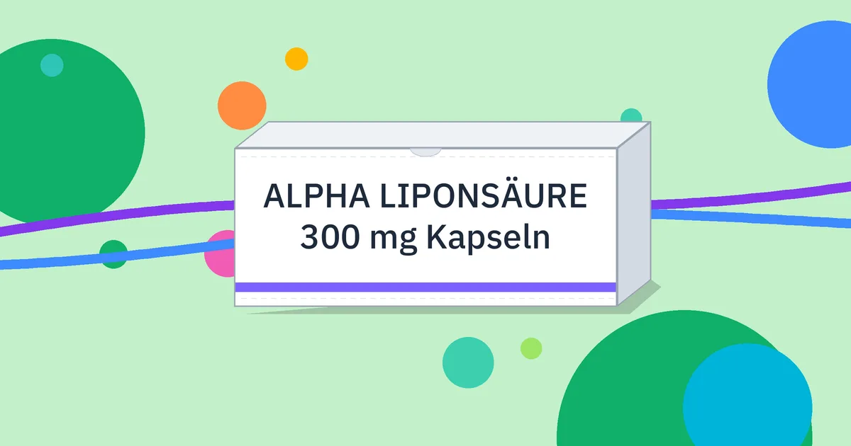 Symbolbild: Packung mit der Aufschrift ALPHA LIPONSÄURE 300 mg Kapseln (PZN 15736592) – Verfügbarkeit und Bezug in Apotheken in Frankfurt am Main