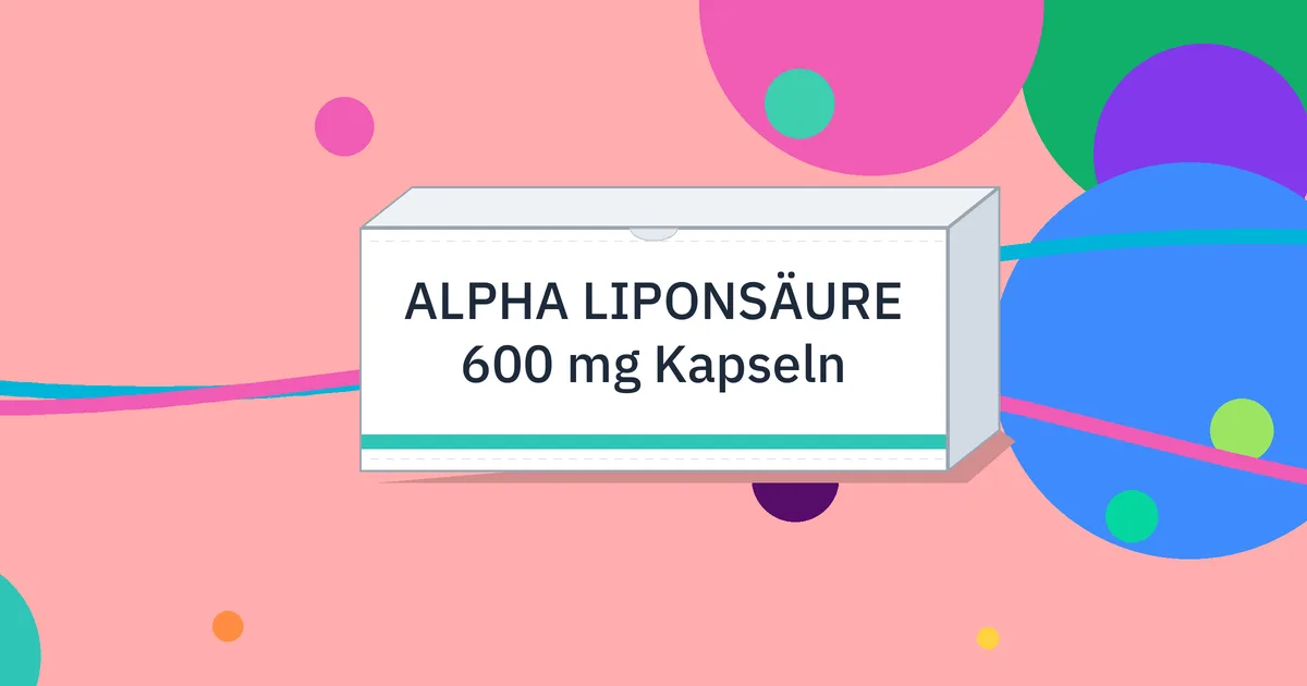 Symbolbild: Packung mit der Aufschrift ALPHA LIPONSÄURE 600 mg Kapseln (PZN 00087716) – Verfügbarkeit und Bezug in Apotheken in Frankfurt am Main
