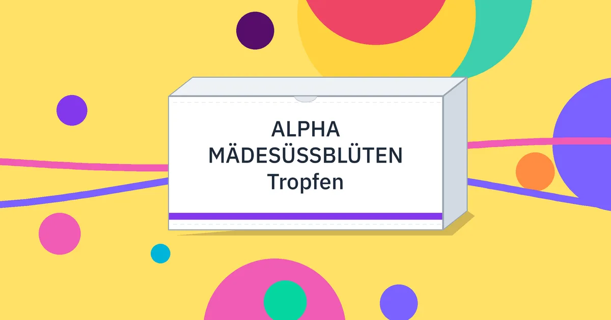 Symbolbild: Packung mit der Aufschrift ALPHA MÄDESÜSSBLÜTEN Tropfen (PZN 12571015) – Verfügbarkeit und Bezug in Apotheken in Frankfurt am Main