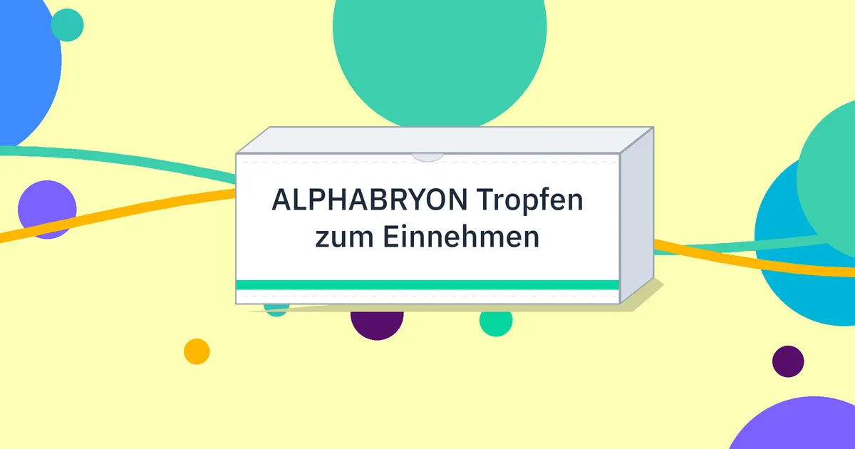 Symbolbild: Packung mit der Aufschrift ALPHABRYON Tropfen zum Einnehmen (PZN 01412058) – Verfügbarkeit und Bezug in Apotheken in Frankfurt am Main