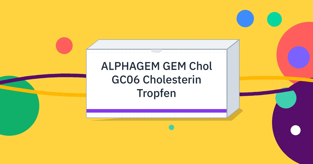 Symbolbild: Packung mit der Aufschrift ALPHAGEM GEM Chol GC06 Cholesterin Tropfen (PZN 20296238) – Verfügbarkeit und Bezug in Apotheken in Frankfurt am Main