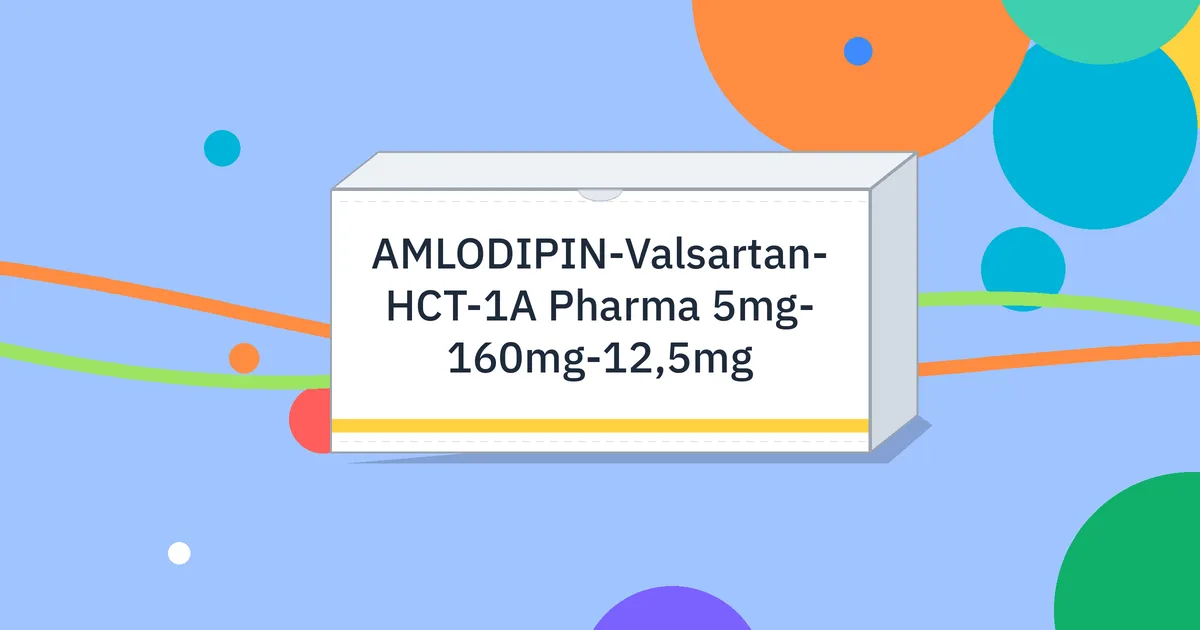 Symbolbild: Packung mit der Aufschrift AMLODIPIN-Valsartan-HCT-1A Pharma 5mg-160mg-12,5mg (PZN 20305492) – Verfügbarkeit und Bezug in Apotheken in Frankfurt am Main