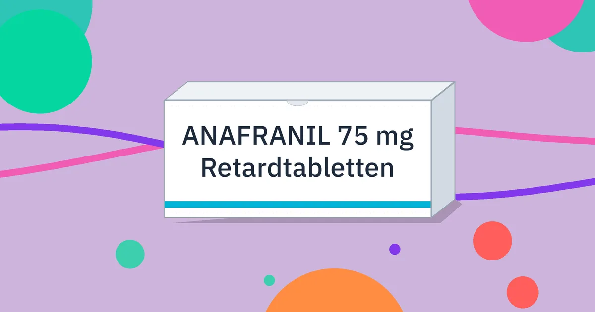 Symbolbild: Packung mit der Aufschrift ANAFRANIL 75 mg Retardtabletten (PZN 07356970) – Verfügbarkeit und Bezug in Apotheken in Frankfurt am Main