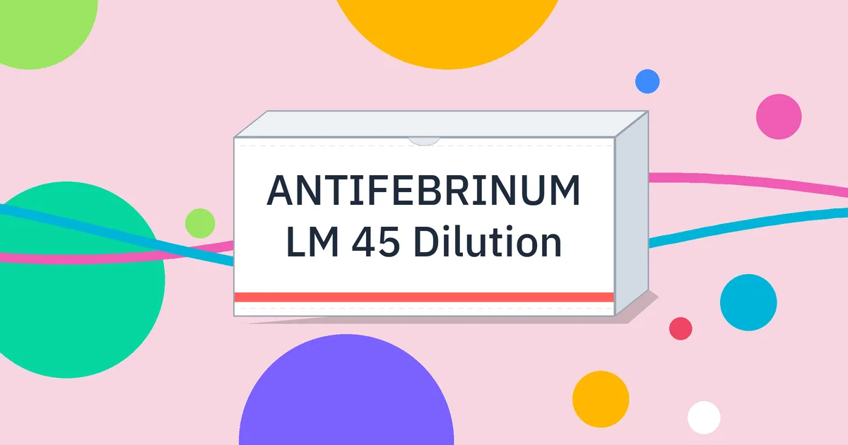Symbolbild: Packung mit der Aufschrift ANTIFEBRINUM LM 45 Dilution (PZN 13371956) – Verfügbarkeit und Bezug in Apotheken in Frankfurt am Main