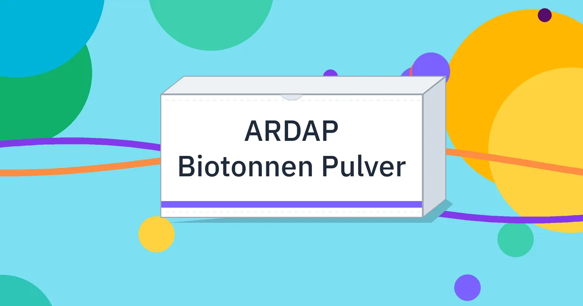 Symbolbild: Packung mit der Aufschrift ARDAP Biotonnen Pulver (PZN 16356377) – Verfügbarkeit und Bezug in Apotheken in Frankfurt am Main