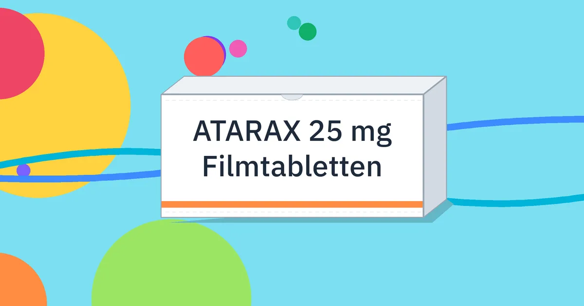 Symbolbild: Packung mit der Aufschrift ATARAX 25 mg Filmtabletten (PZN 00260391) – Verfügbarkeit und Bezug in Apotheken in Frankfurt am Main