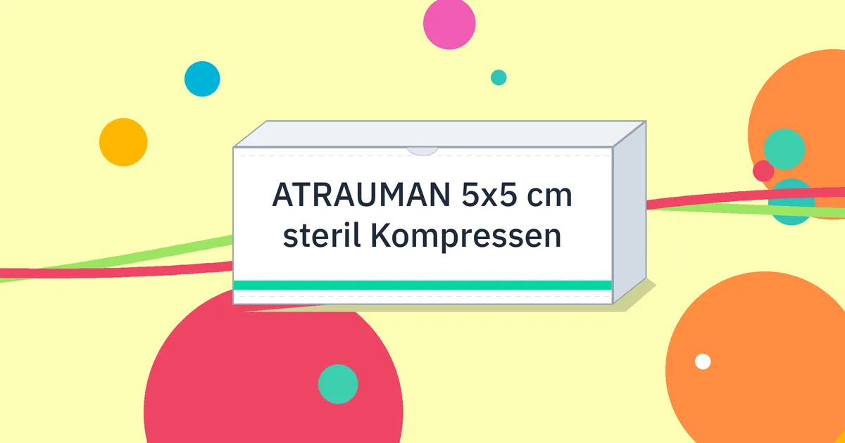 Symbolbild: Packung mit der Aufschrift ATRAUMAN 5x5 cm steril Kompressen (PZN 18715171) – Verfügbarkeit und Bezug in Apotheken in Frankfurt am Main