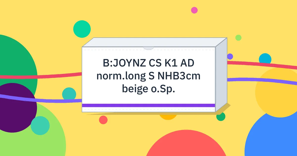 Symbolbild: Packung mit der Aufschrift B:JOYNZ CS K1 AD norm.long S NHB3cm beige o.Sp. (PZN 20529688) – Verfügbarkeit und Bezug in Apotheken in Frankfurt am Main