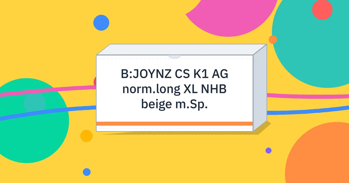 Symbolbild: Packung mit der Aufschrift B:JOYNZ CS K1 AG norm.long XL NHB beige m.Sp. (PZN 20534117) – Verfügbarkeit und Bezug in Apotheken in Frankfurt am Main