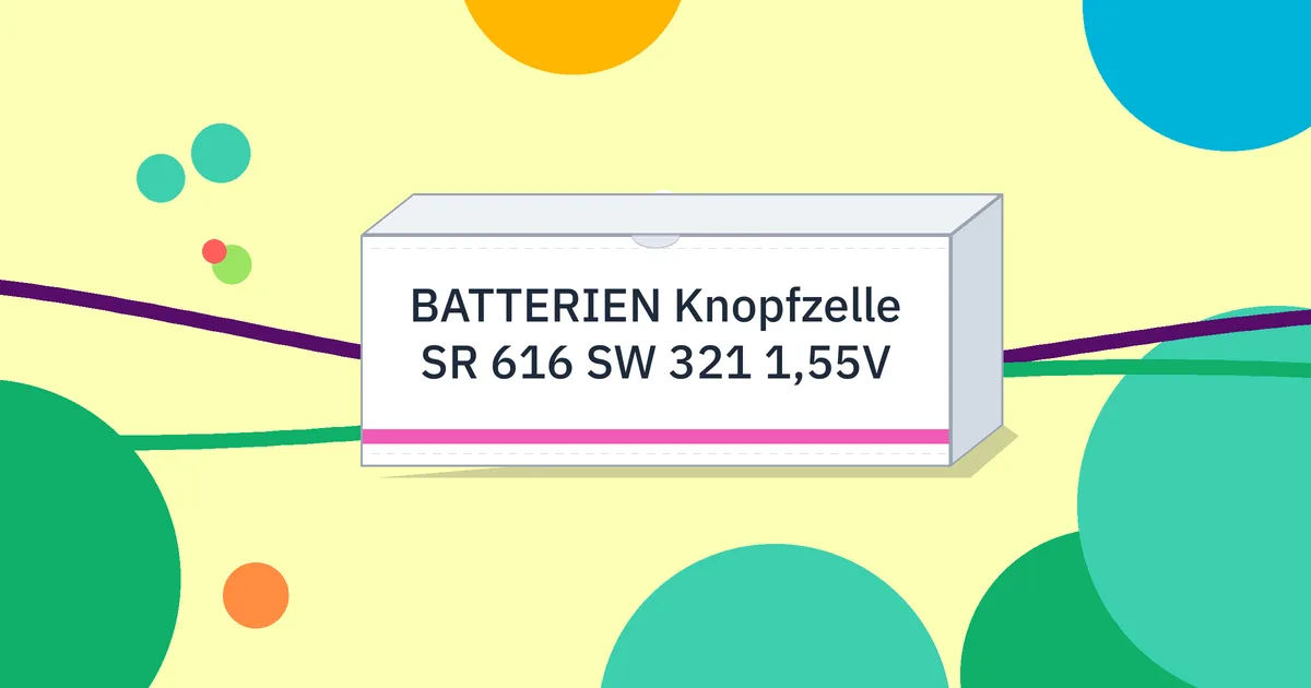Symbolbild: Packung mit der Aufschrift BATTERIEN Knopfzelle SR 616 SW 321 1,55V (PZN 01382305) – Verfügbarkeit und Bezug in Apotheken in Frankfurt am Main