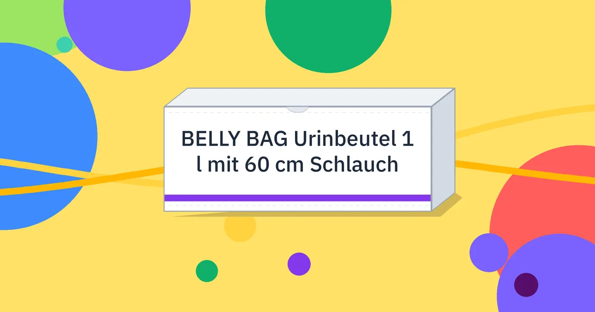 Symbolbild: Packung mit der Aufschrift BELLY BAG Urinbeutel 1 l mit 60 cm Schlauch (PZN 06604182) – Verfügbarkeit und Bezug in Apotheken in Frankfurt am Main