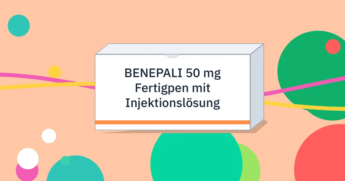 Symbolbild: Packung mit der Aufschrift BENEPALI 50 mg Fertigpen mit Injektionslösung (PZN 12350573) – Verfügbarkeit und Bezug in Apotheken in Frankfurt am Main