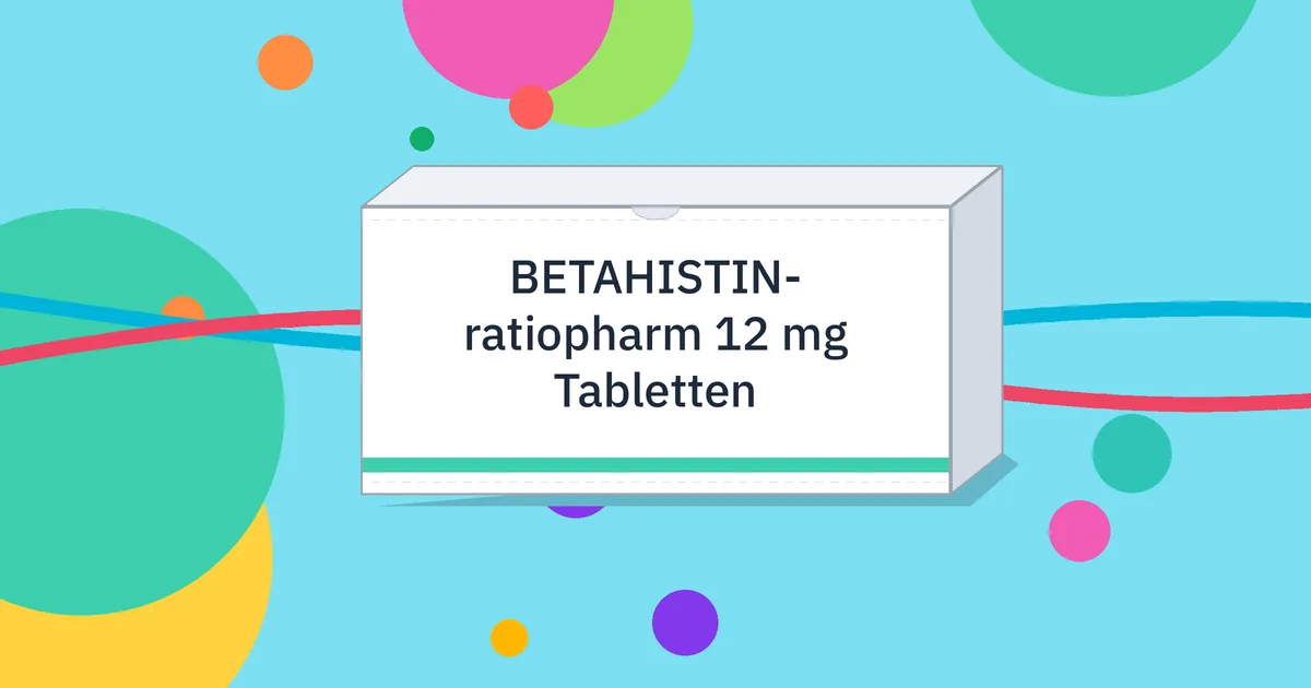Symbolbild: Packung mit der Aufschrift BETAHISTIN-ratiopharm 12 mg Tabletten (PZN 08636743) – Verfügbarkeit und Bezug in Apotheken in Frankfurt am Main