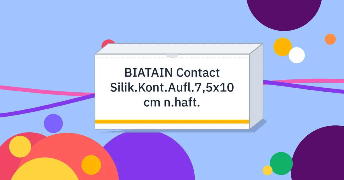 Symbolbild: Packung mit der Aufschrift BIATAIN Contact Silik.Kont.Aufl.7,5x10 cm n.haft. (PZN 20687890) – Verfügbarkeit und Bezug in Apotheken in Frankfurt am Main