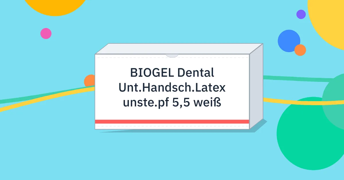 Symbolbild: Packung mit der Aufschrift BIOGEL Dental Unt.Handsch.Latex unste.pf 5,5 weiß (PZN 19496162) – Verfügbarkeit und Bezug in Apotheken in Frankfurt am Main
