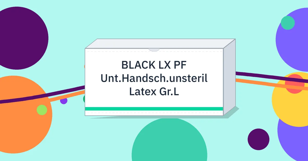 Symbolbild: Packung mit der Aufschrift BLACK LX PF Unt.Handsch.unsteril Latex Gr.L (PZN 07796278) – Verfügbarkeit und Bezug in Apotheken in Frankfurt am Main