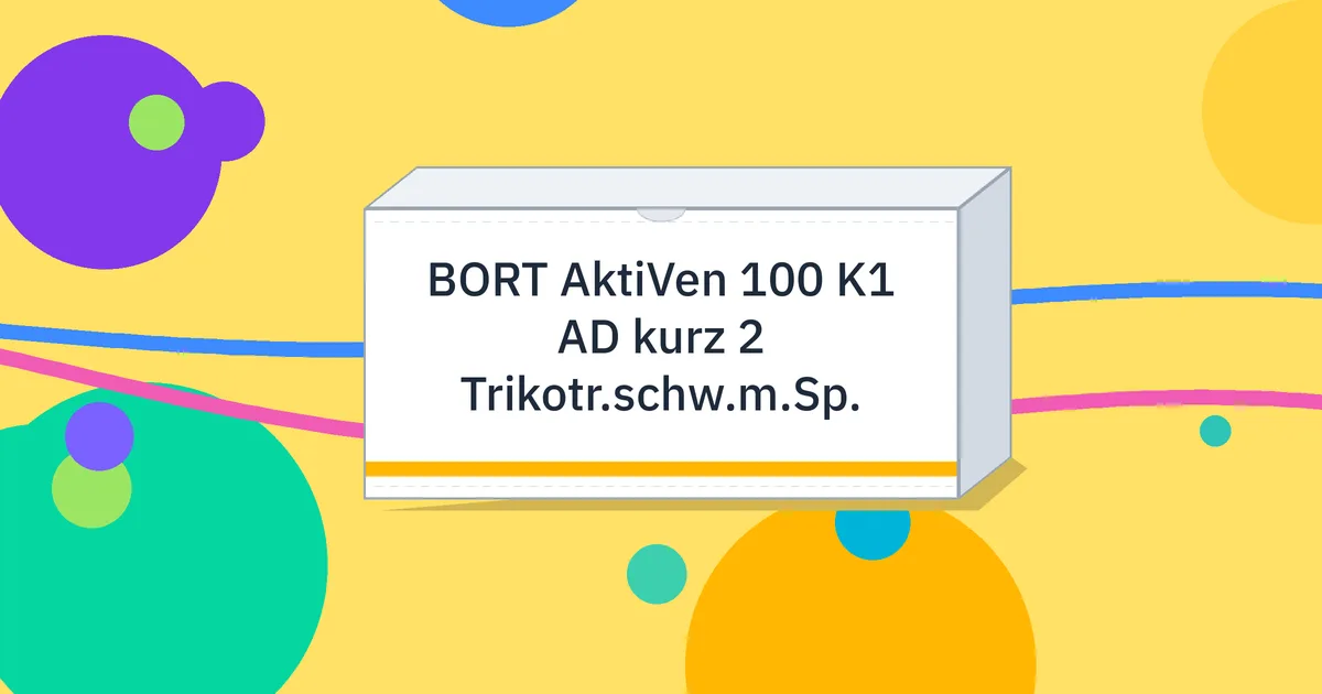 Symbolbild: Packung mit der Aufschrift BORT AktiVen 100 K1 AD kurz 2 Trikotr.schw.m.Sp. (PZN 14387132) – Verfügbarkeit und Bezug in Apotheken in Frankfurt am Main