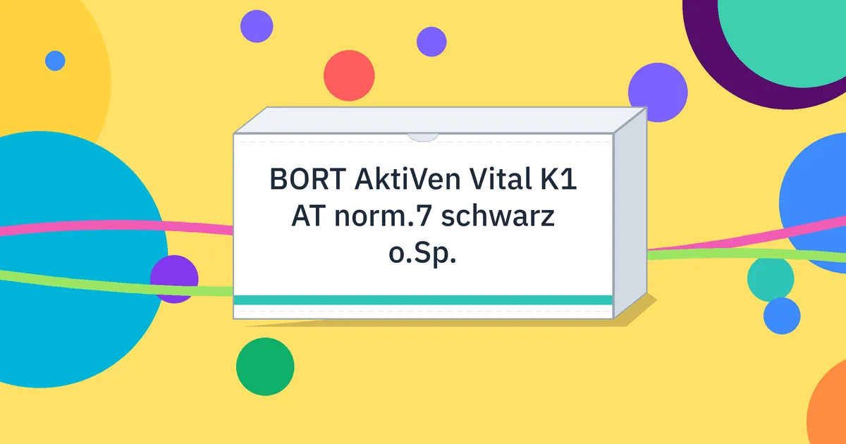 Symbolbild: Packung mit der Aufschrift BORT AktiVen Vital K1 AT norm.7 schwarz o.Sp. (PZN 13739729) – Verfügbarkeit und Bezug in Apotheken in Frankfurt am Main