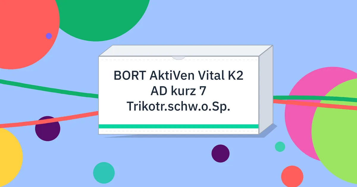 Symbolbild: Packung mit der Aufschrift BORT AktiVen Vital K2 AD kurz 7 Trikotr.schw.o.Sp. (PZN 12549731) – Verfügbarkeit und Bezug in Apotheken in Frankfurt am Main