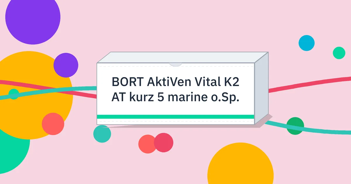 Symbolbild: Packung mit der Aufschrift BORT AktiVen Vital K2 AT kurz 5 marine o.Sp. (PZN 13741790) – Verfügbarkeit und Bezug in Apotheken in Frankfurt am Main