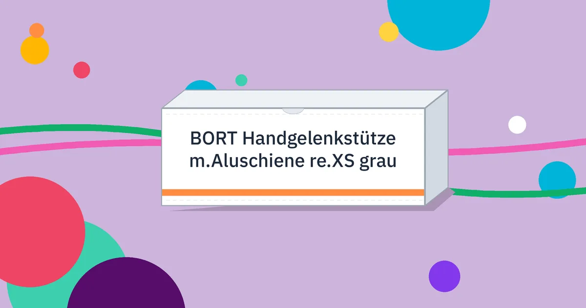 Symbolbild: Packung mit der Aufschrift BORT Handgelenkstütze m.Aluschiene re.XS grau (PZN 17842909) – Verfügbarkeit und Bezug in Apotheken in Frankfurt am Main