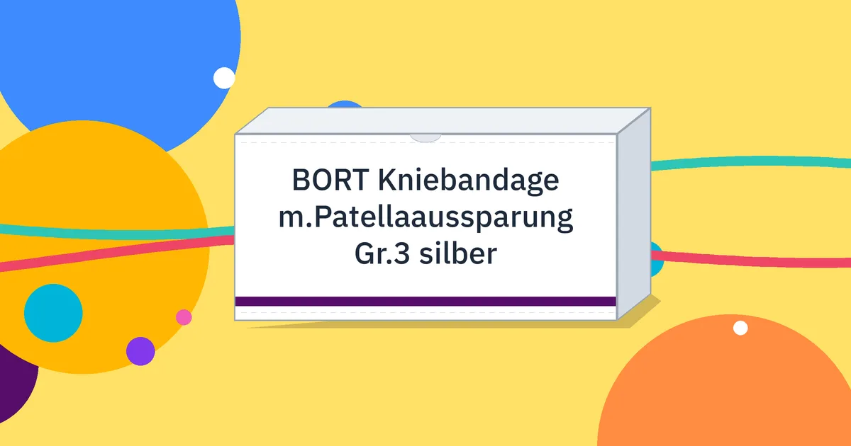 Symbolbild: Packung mit der Aufschrift BORT Kniebandage m.Patellaaussparung Gr.3 silber (PZN 16844786) – Verfügbarkeit und Bezug in Apotheken in Frankfurt am Main