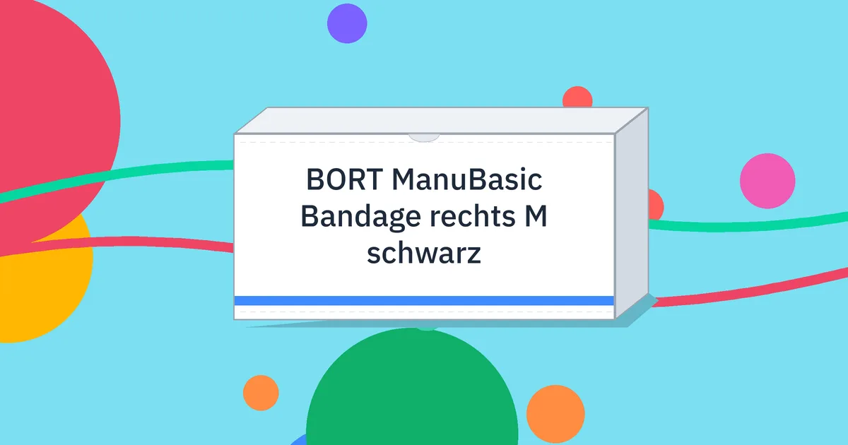 Symbolbild: Packung mit der Aufschrift BORT ManuBasic Bandage rechts M schwarz (PZN 02759338) – Verfügbarkeit und Bezug in Apotheken in Frankfurt am Main