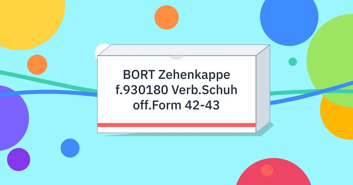 Symbolbild: Packung mit der Aufschrift BORT Zehenkappe f.930180 Verb.Schuh off.Form 42-43 (PZN 16847603) – Verfügbarkeit und Bezug in Apotheken in Frankfurt am Main