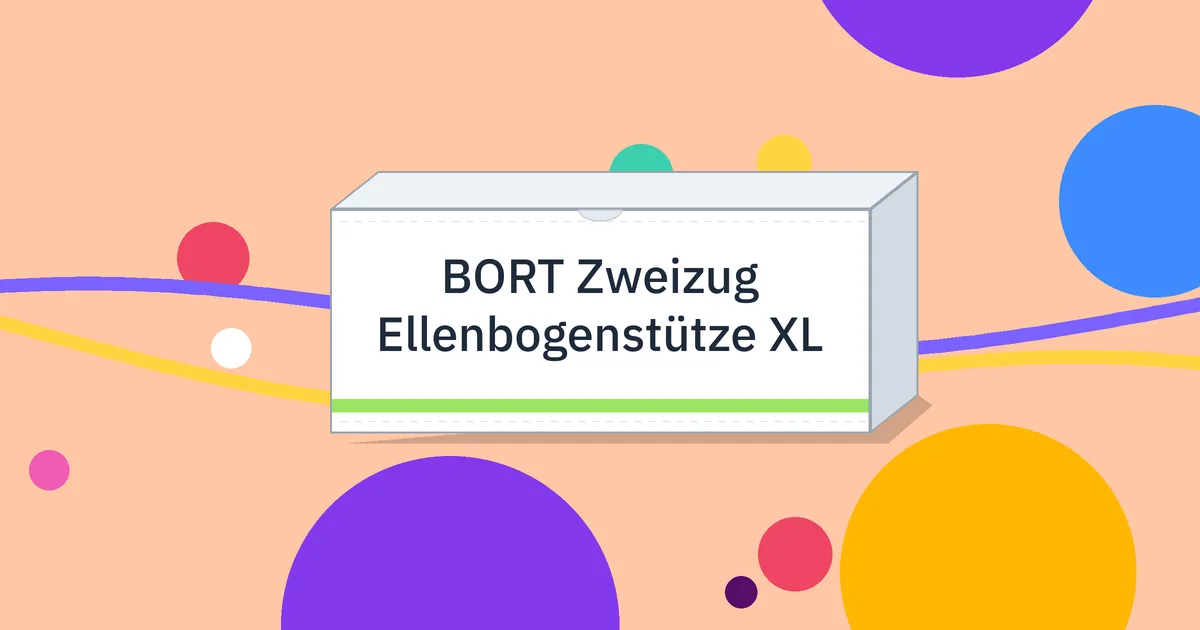 Symbolbild: Packung mit der Aufschrift BORT Zweizug Ellenbogenstütze XL (PZN 00945120) – Verfügbarkeit und Bezug in Apotheken in Frankfurt am Main