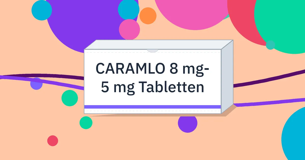 Symbolbild: Packung mit der Aufschrift CARAMLO 8 mg-5 mg Tabletten (PZN 19515652) – Verfügbarkeit und Bezug in Apotheken in Frankfurt am Main