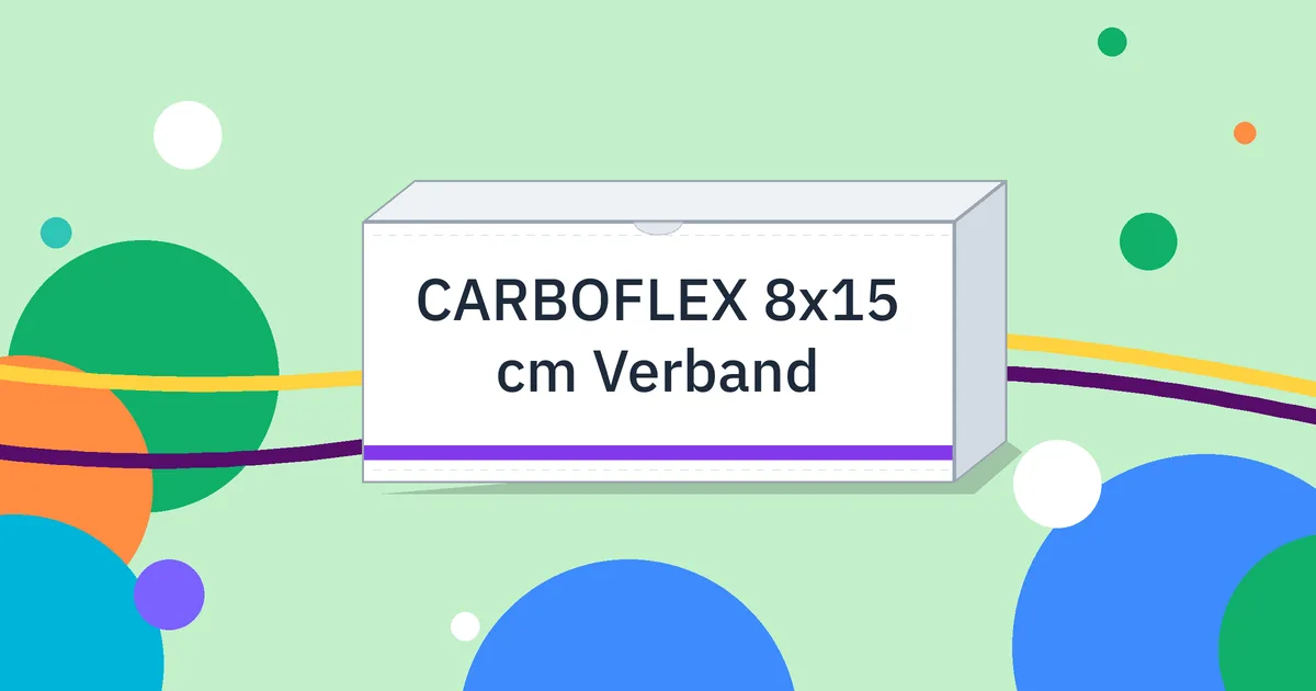 Symbolbild: Packung mit der Aufschrift CARBOFLEX 8x15 cm Verband (PZN 12642123) – Verfügbarkeit und Bezug in Apotheken in Frankfurt am Main