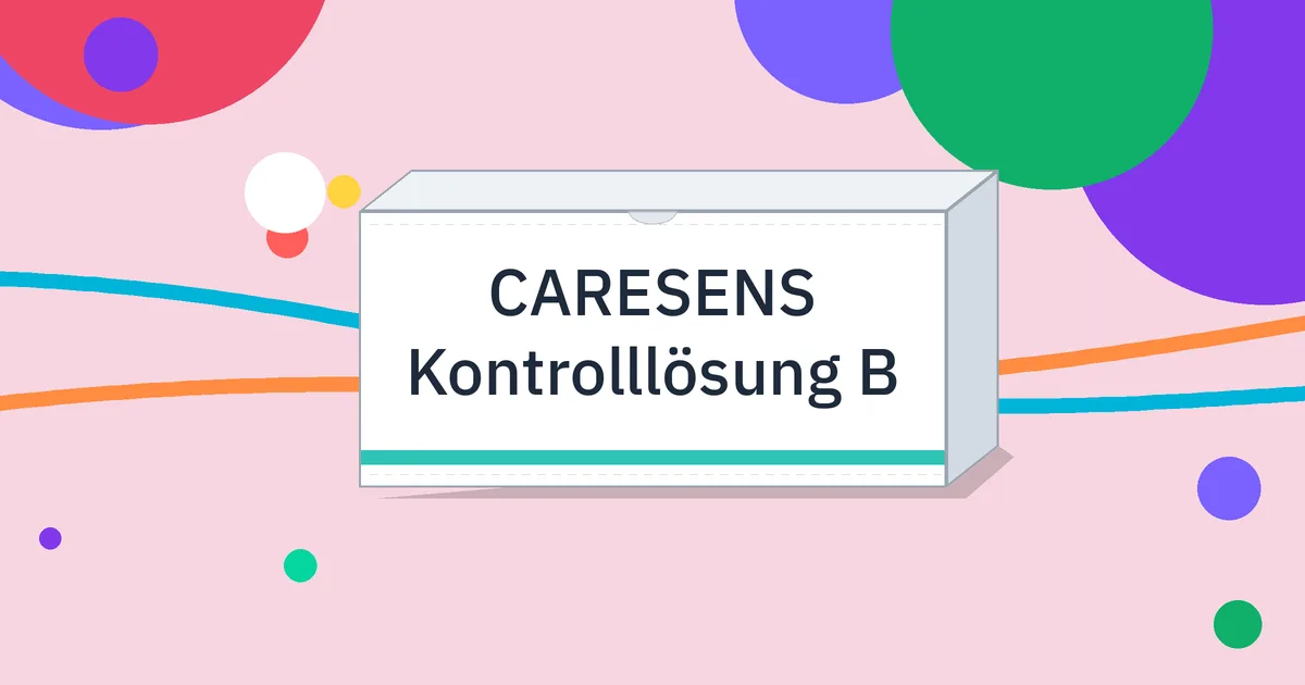 Symbolbild: Packung mit der Aufschrift CARESENS Kontrolllösung B (PZN 20374180) – Verfügbarkeit und Bezug in Apotheken in Frankfurt am Main