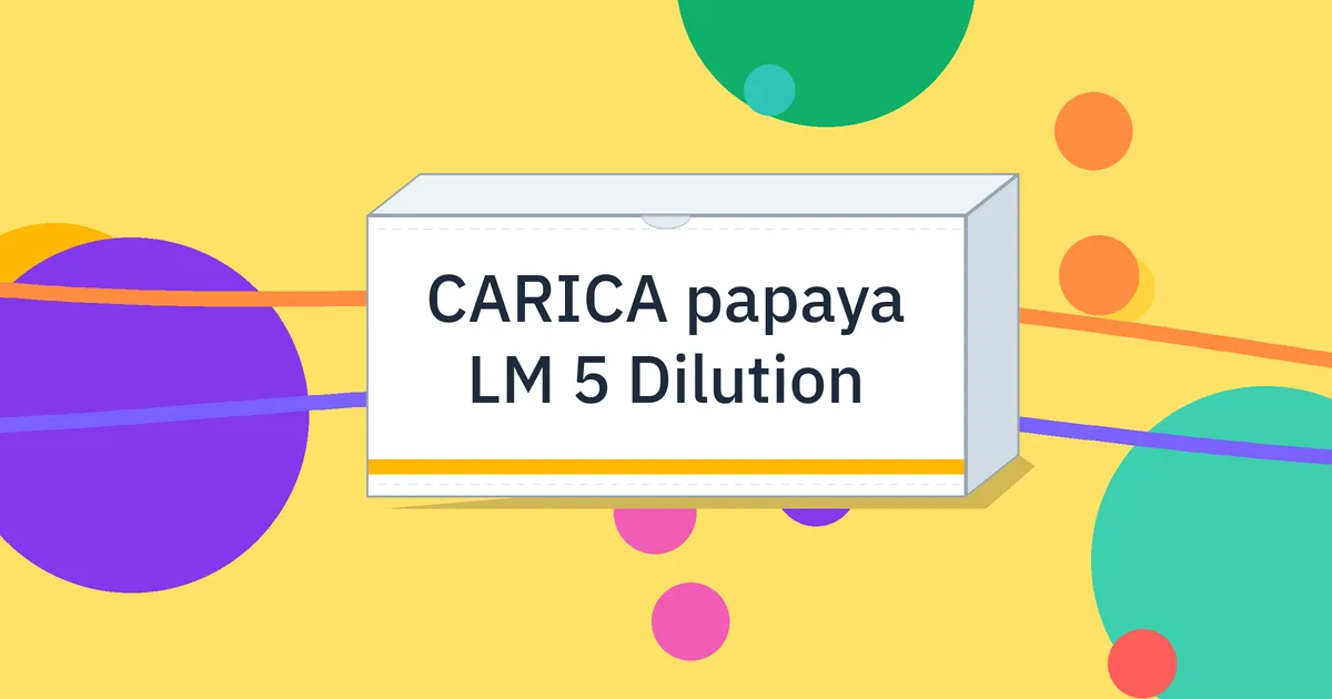 Symbolbild: Packung mit der Aufschrift CARICA papaya LM 5 Dilution (PZN 13430469) – Verfügbarkeit und Bezug in Apotheken in Frankfurt am Main