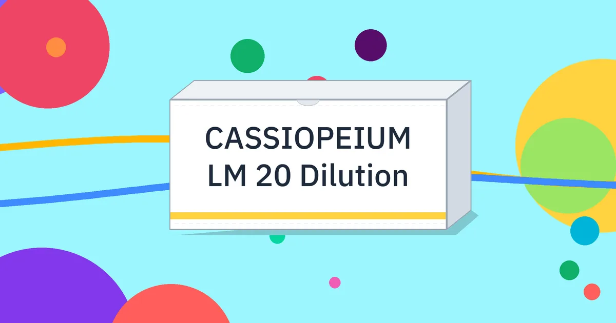 Symbolbild: Packung mit der Aufschrift CASSIOPEIUM LM 20 Dilution (PZN 13433953) – Verfügbarkeit und Bezug in Apotheken in Frankfurt am Main
