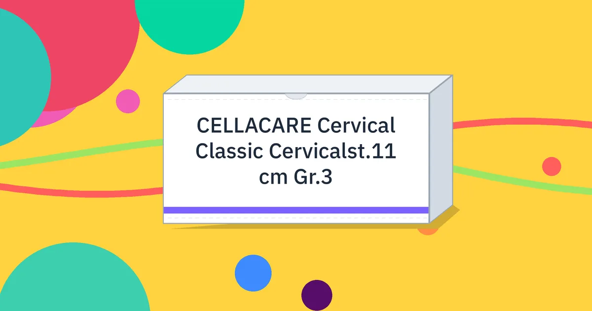 Symbolbild: Packung mit der Aufschrift CELLACARE Cervical Classic Cervicalst.11 cm Gr.3 (PZN 20549314) – Verfügbarkeit und Bezug in Apotheken in Frankfurt am Main