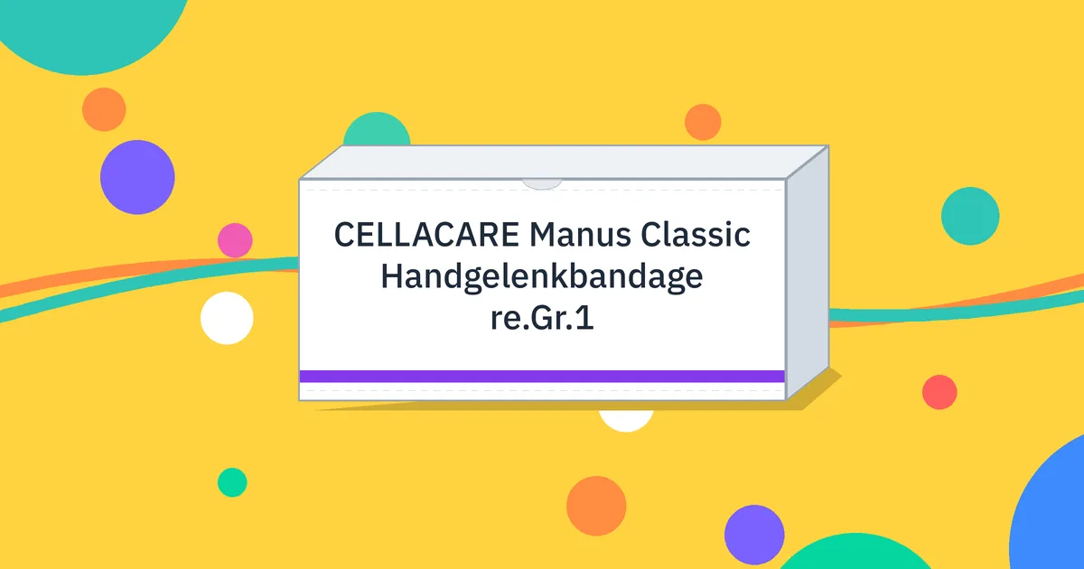 Symbolbild: Packung mit der Aufschrift CELLACARE Manus Classic Handgelenkbandage re.Gr.1 (PZN 20550085) – Verfügbarkeit und Bezug in Apotheken in Frankfurt am Main
