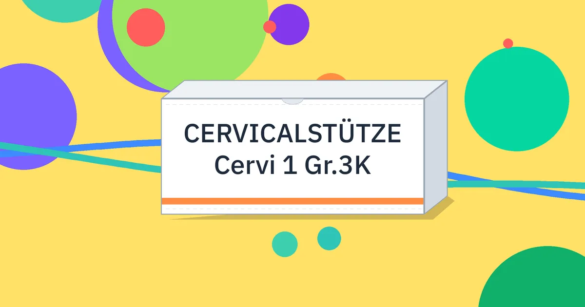Symbolbild: Packung mit der Aufschrift CERVICALSTÜTZE Cervi 1 Gr.3K (PZN 05042380) – Verfügbarkeit und Bezug in Apotheken in Frankfurt am Main