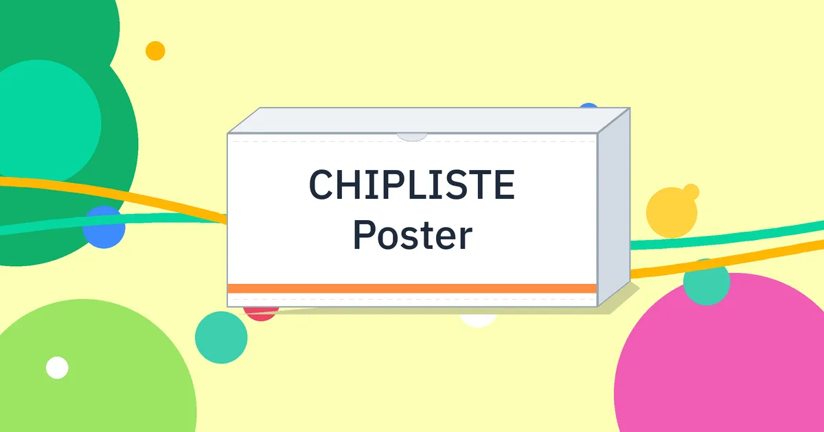 Symbolbild: Packung mit der Aufschrift CHIPLISTE Poster (PZN 02587699) – Verfügbarkeit und Bezug in Apotheken in Frankfurt am Main