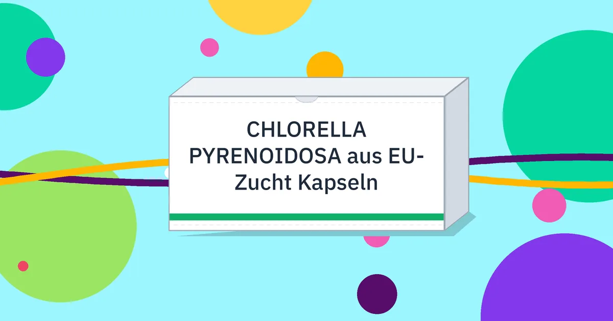 Symbolbild: Packung mit der Aufschrift CHLORELLA PYRENOIDOSA aus EU-Zucht Kapseln (PZN 15876011) – Verfügbarkeit und Bezug in Apotheken in Frankfurt am Main