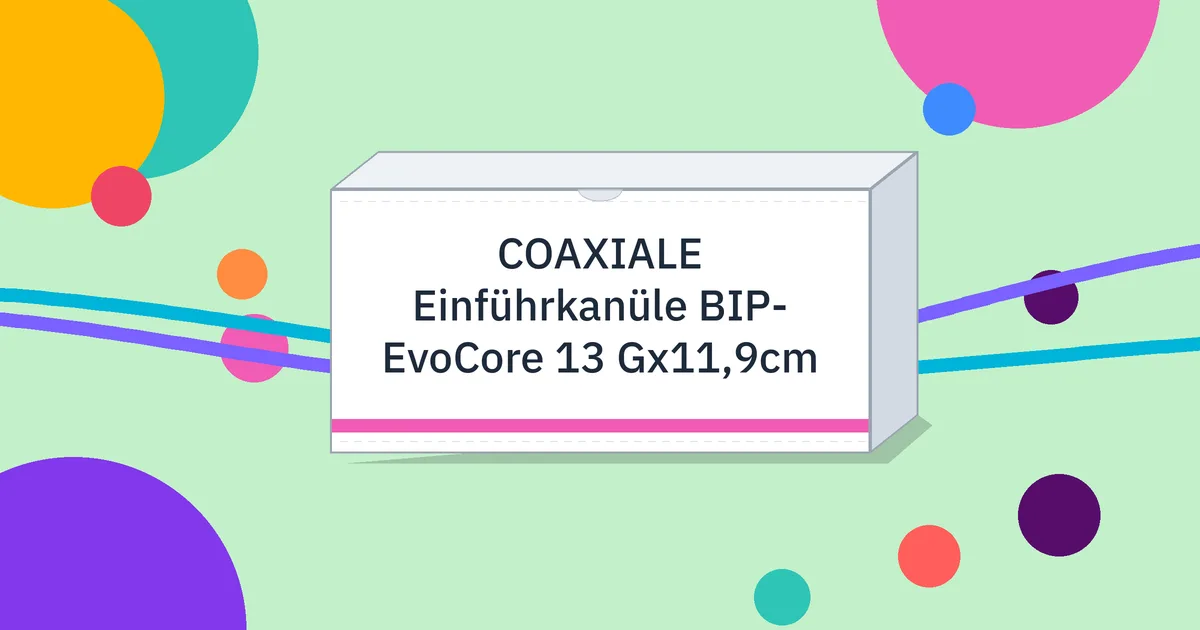 Symbolbild: Packung mit der Aufschrift COAXIALE Einführkanüle BIP-EvoCore 13 Gx11,9cm (PZN 16135357) – Verfügbarkeit und Bezug in Apotheken in Frankfurt am Main