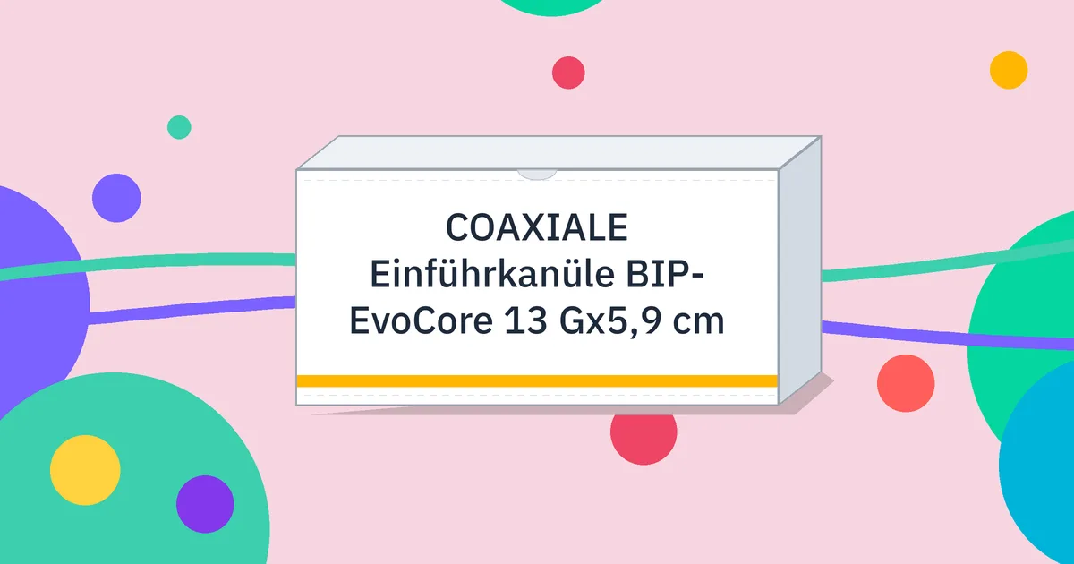 Symbolbild: Packung mit der Aufschrift COAXIALE Einführkanüle BIP-EvoCore 13 Gx5,9 cm (PZN 16135334) – Verfügbarkeit und Bezug in Apotheken in Frankfurt am Main