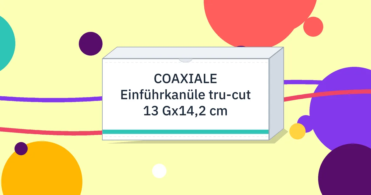 Symbolbild: Packung mit der Aufschrift COAXIALE Einführkanüle tru-cut 13 Gx14,2 cm (PZN 16087581) – Verfügbarkeit und Bezug in Apotheken in Frankfurt am Main