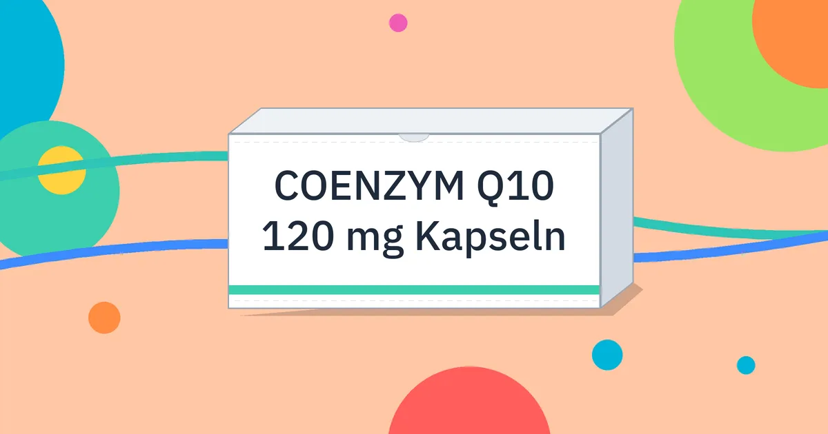 Symbolbild: Packung mit der Aufschrift COENZYM Q10 120 mg Kapseln (PZN 18665378) – Verfügbarkeit und Bezug in Apotheken in Frankfurt am Main